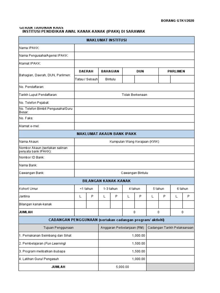 Borang Gtk-1 2020 - Sekolah | PDF