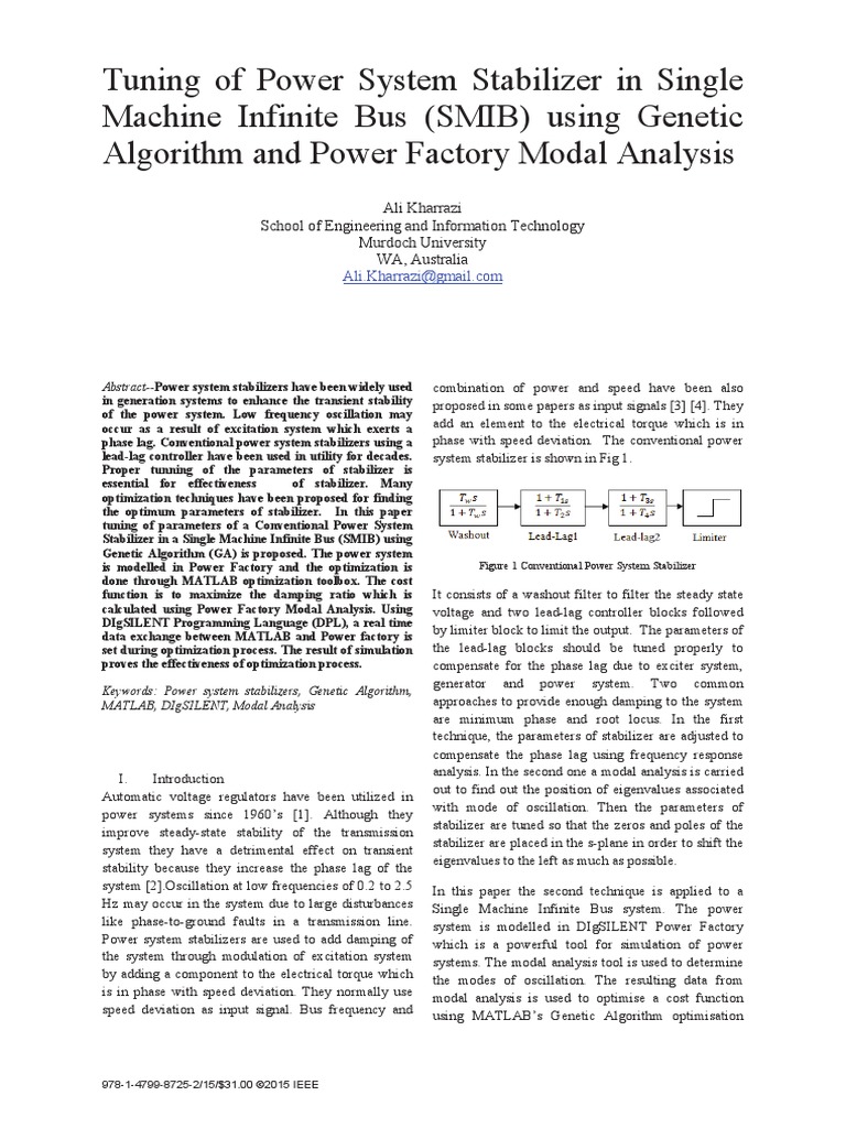 Tuning of Power System Stabilizer in Single | PDF | Mathematical Optimization | Control Theory