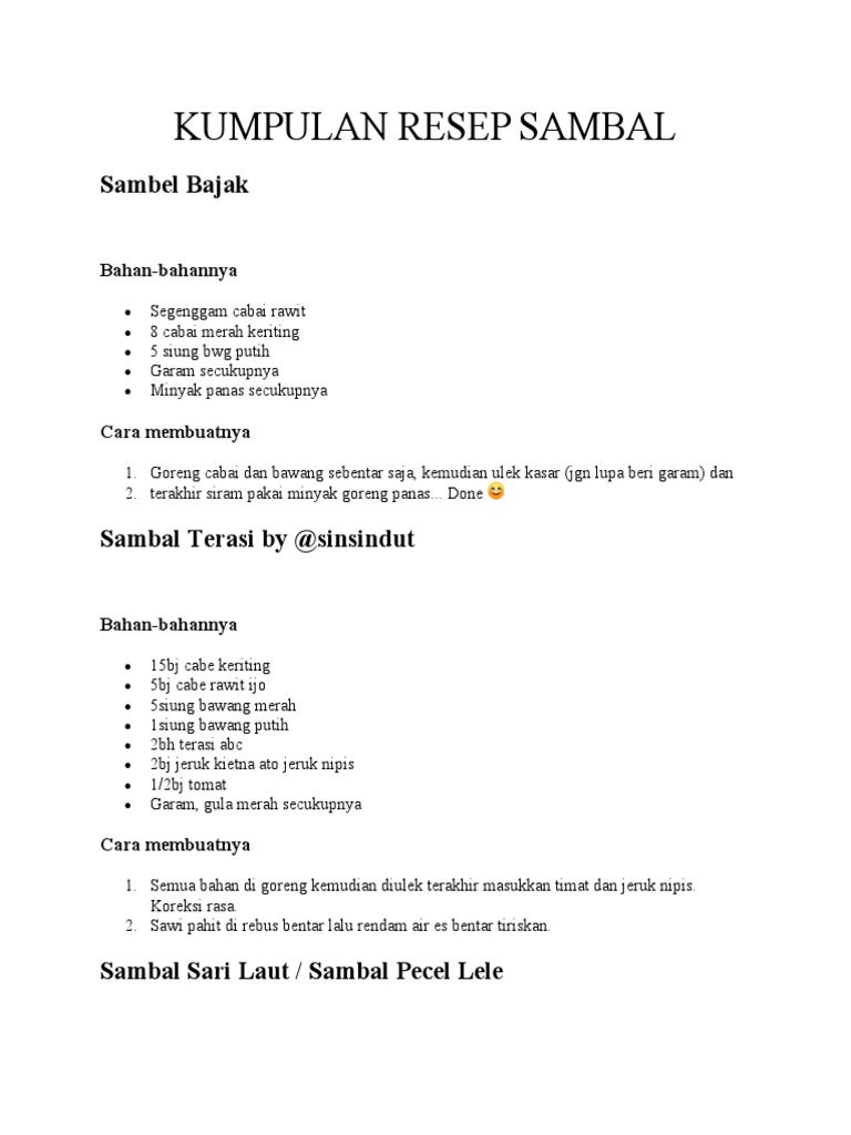 Kumpulan Resep Sambal | PDF