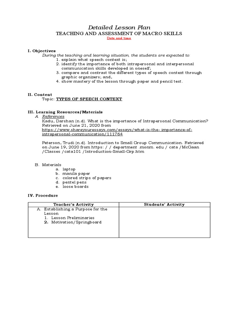 Sample Lesson Plan | Download Free PDF | Communication | Interpersonal Communication