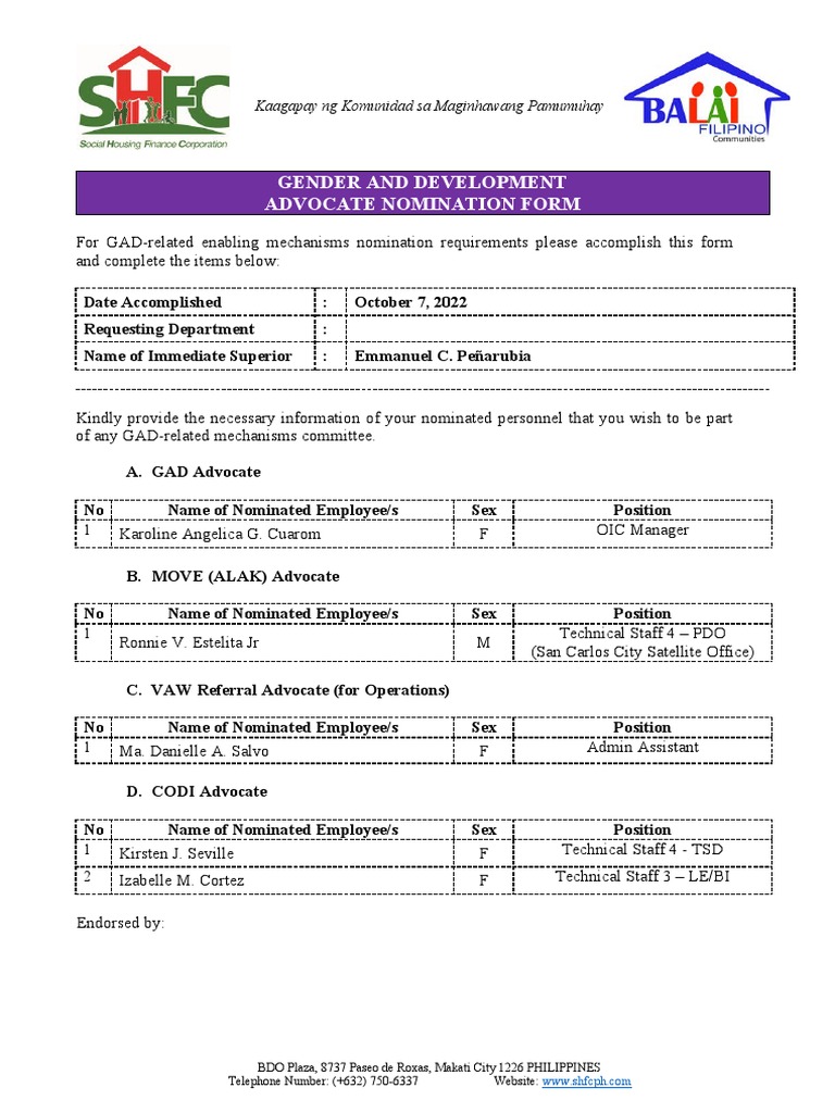 Bacolod - GAD Nomination Form | PDF