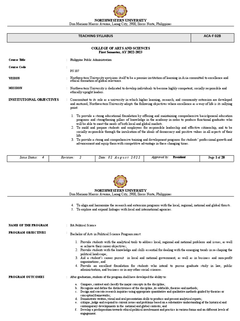 Philippine Public Administration Syllabus | PDF | Governance | Accountability