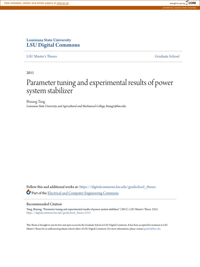Parameter Tuning and Experimental Results of Power System Stabilizer | Download Free PDF ...