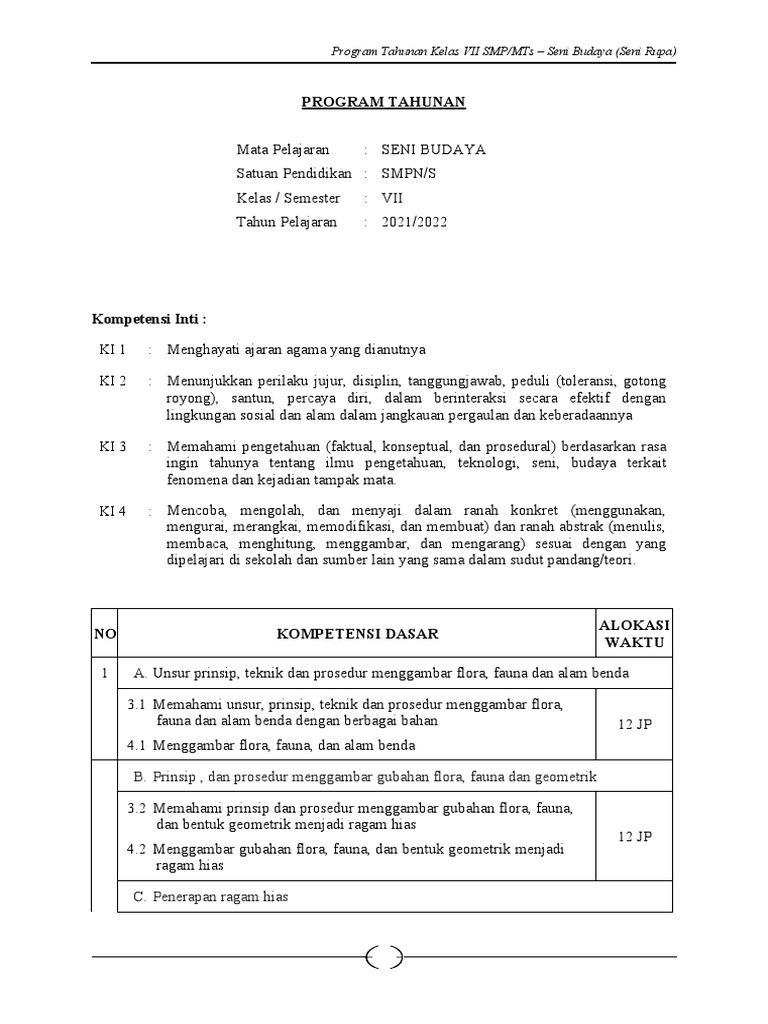 Prota Senbud Kelas 7 Bachrul Muhidin | PDF
