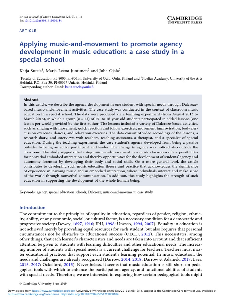 SUTELA, K. 2019 - Applying Music and Movement To Promote Agency ...
