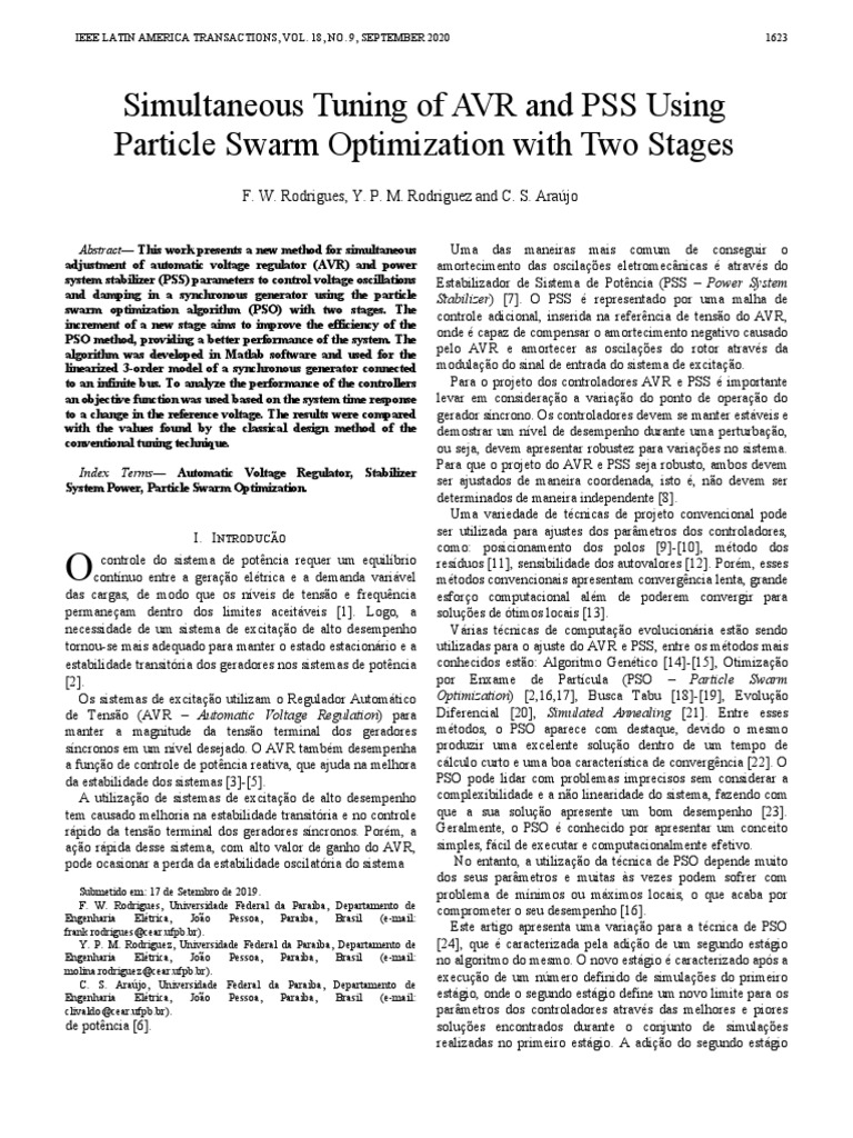 Simultaneous Tuning Of Avr And Pss Using Particle Swarm Optimization With Two Stages Download
