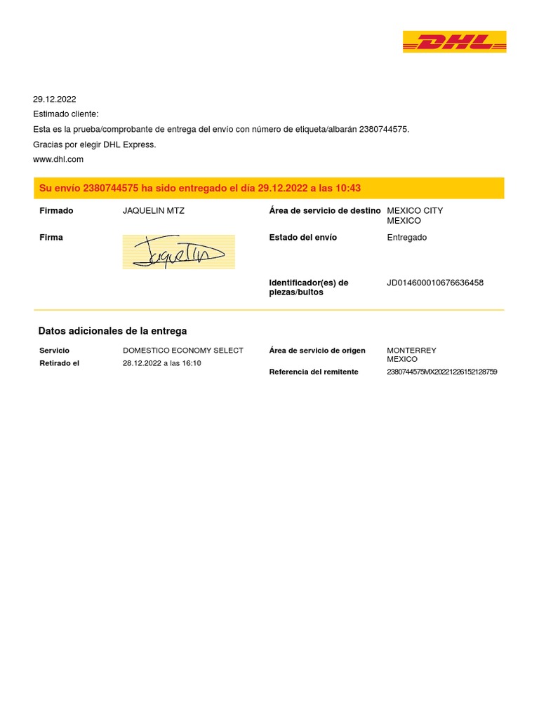 Comprobante de Entrega Del Envío | PDF