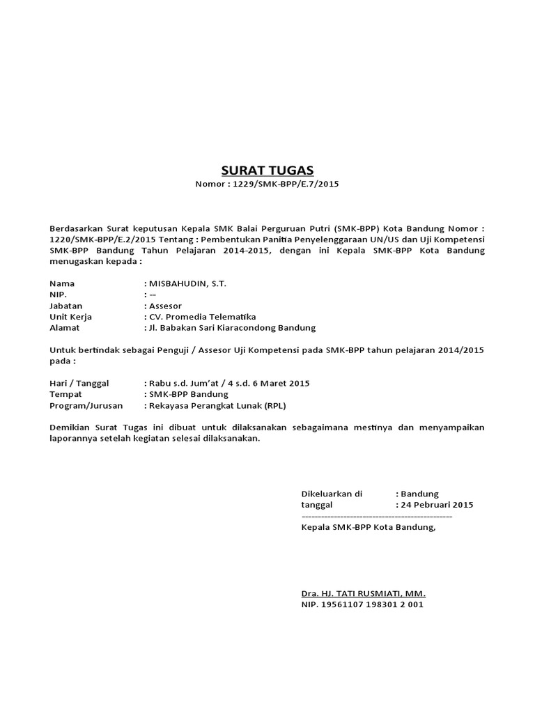 SURAT TUGAS Penguji Eksternal-Internal | PDF
