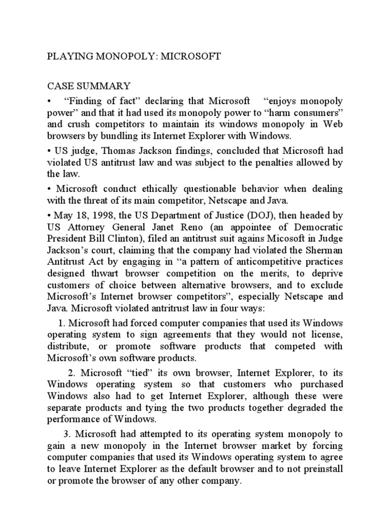 Playing Monopoly:microsoft | PDF | Microsoft | United States Antitrust Law