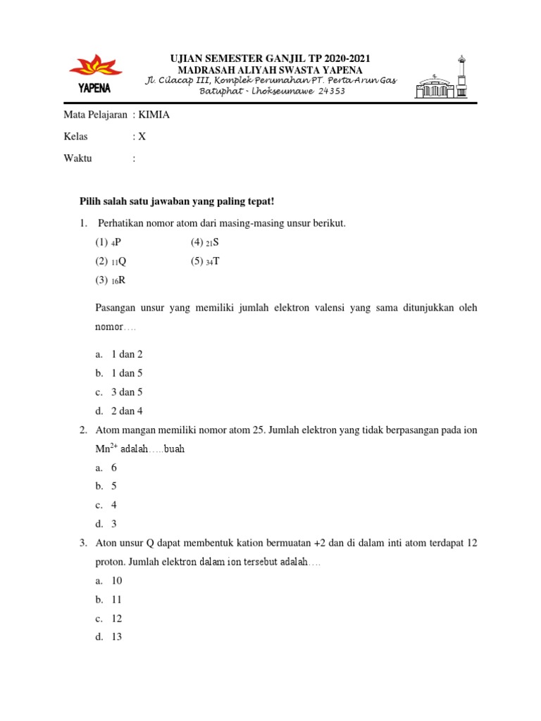 4 - Kimia - Soal Ujian Kimia Kelas X | PDF