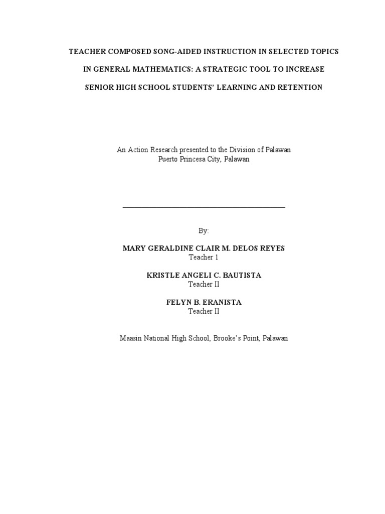 Teachers Composed Song Aided Lesson in Mathematics Sent | PDF