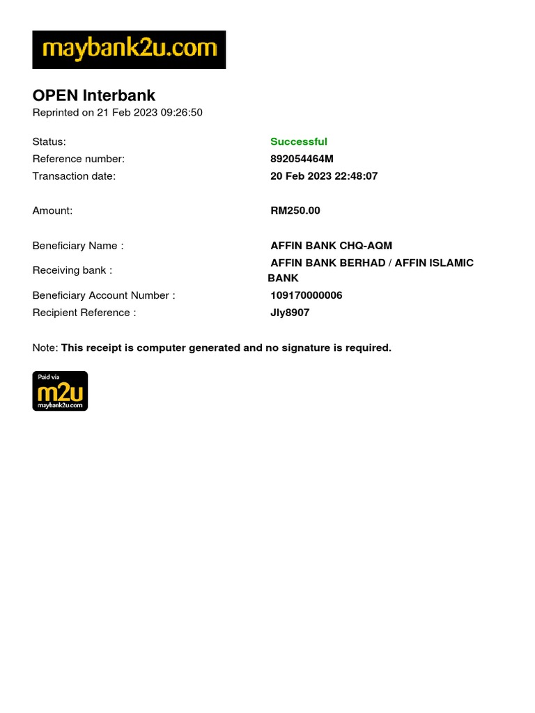 Affin Bank Transfer Receipt Details | PDF | Finance & Money Management