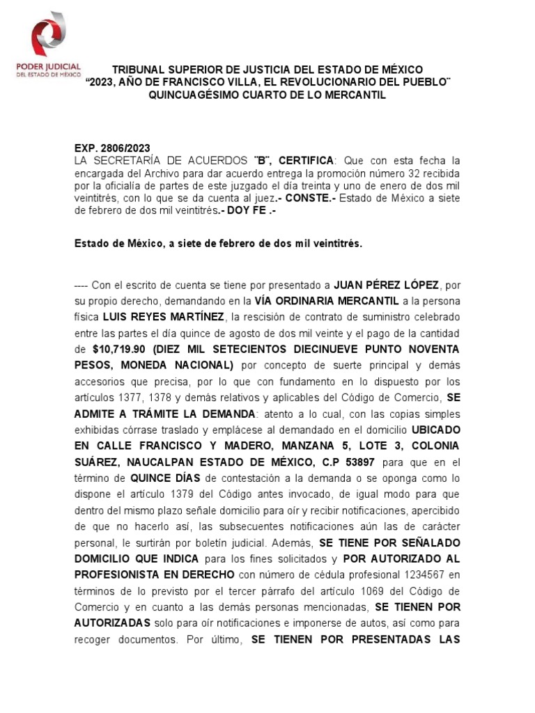 Auto Admisorio | PDF | Demanda judicial | México