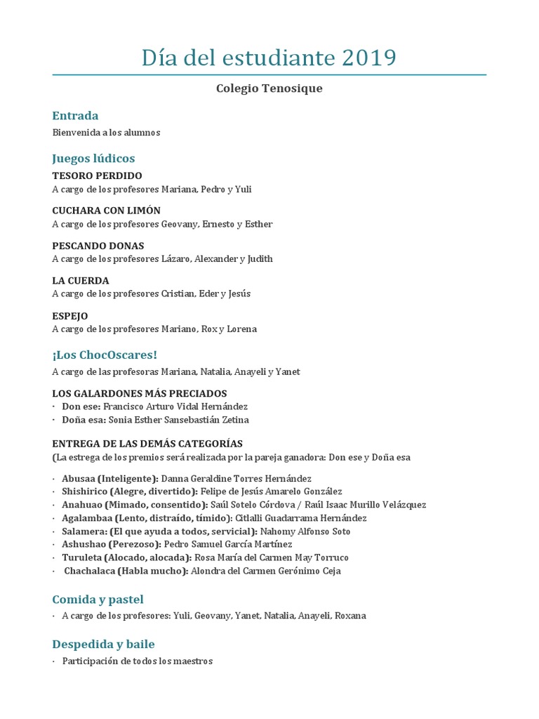 Programa Día Del Estudiante 2019 | PDF