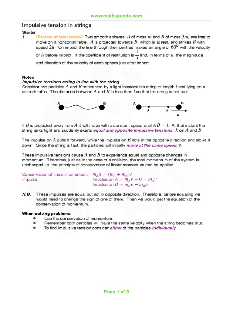 Impulsive Tension in Strings LESSON | PDF | Momentum | Tension (Physics)
