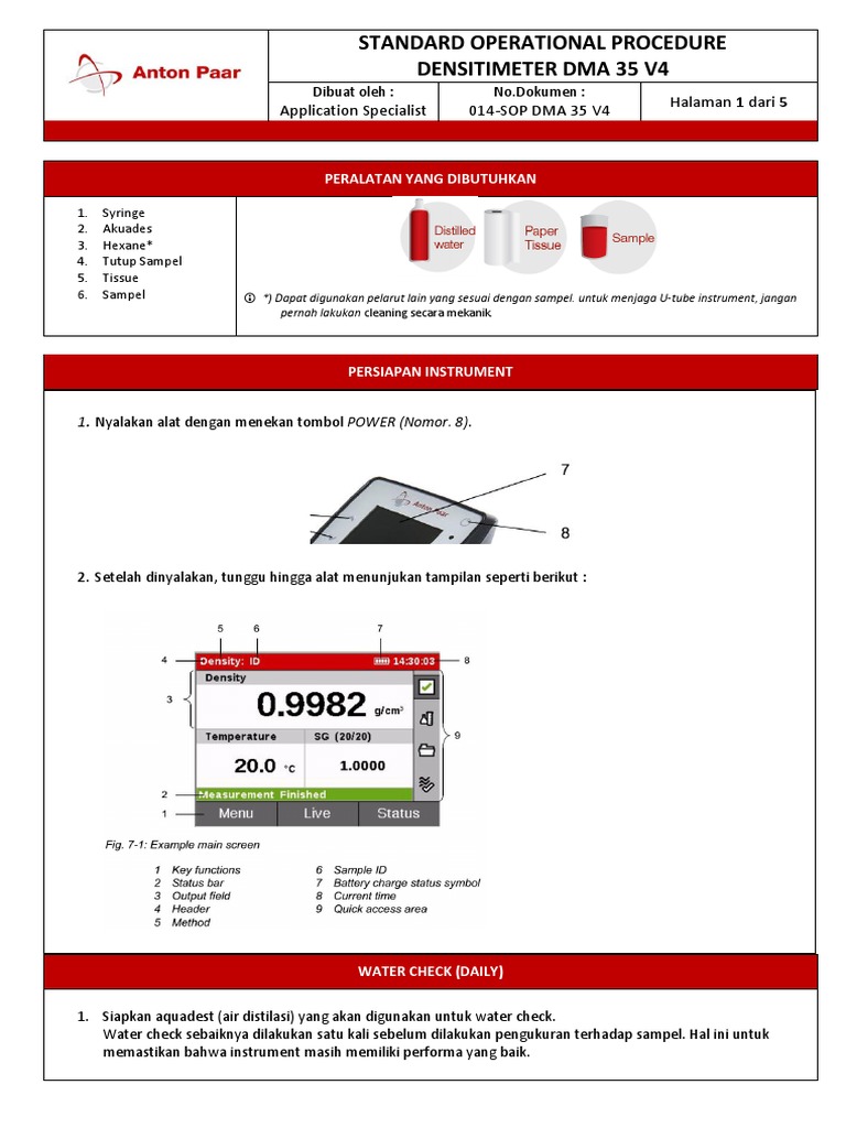 Prosedur Operasional Densitimeter DMA 35 V4 | PDF