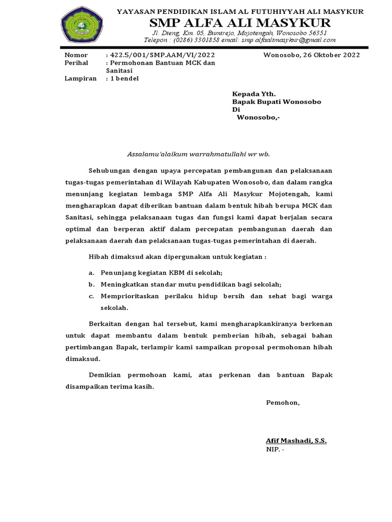 Surat Permohonan Proposal MCK | PDF