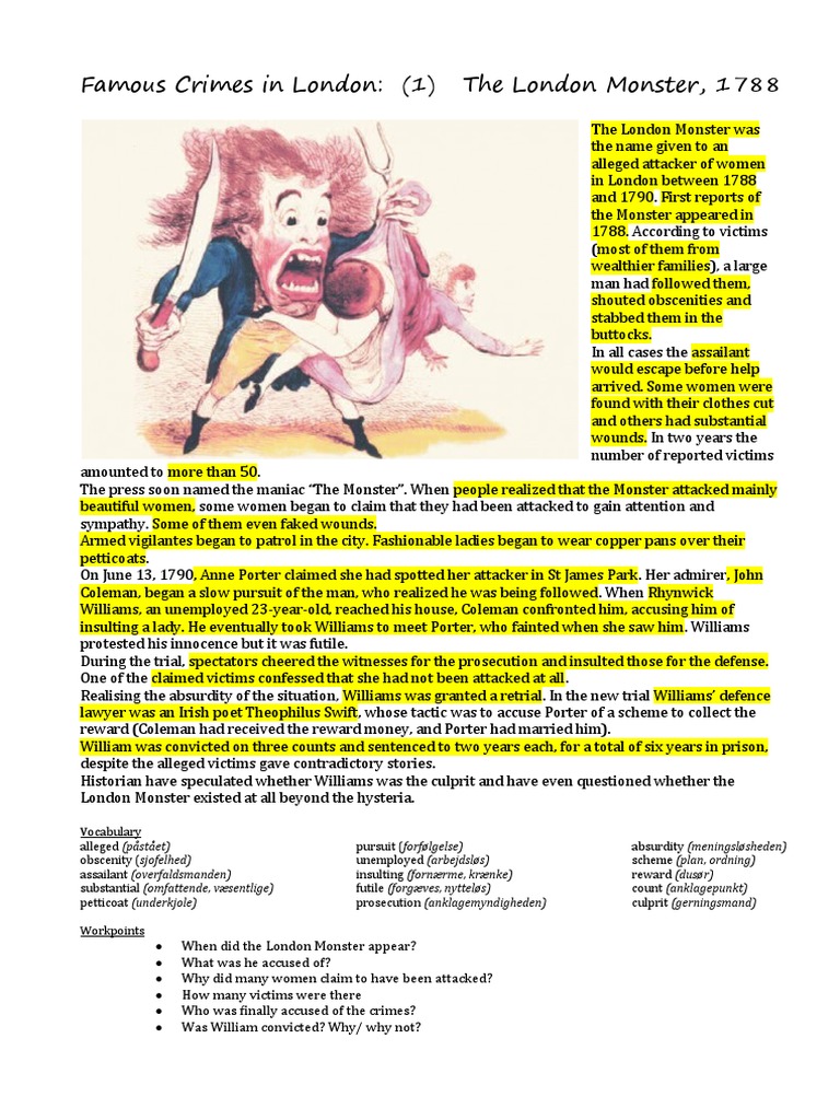 Famous London Crimes 1 Reading Comprehension Exercises Tests | PDF ...