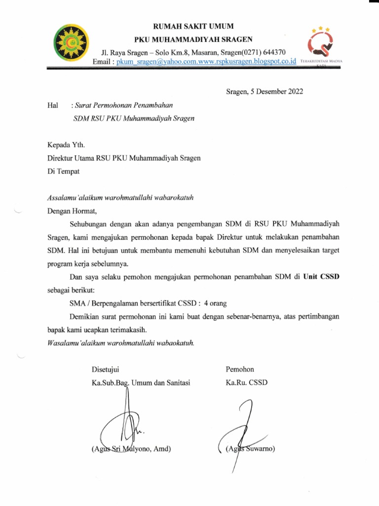 Permohonan SDM CSSD | PDF