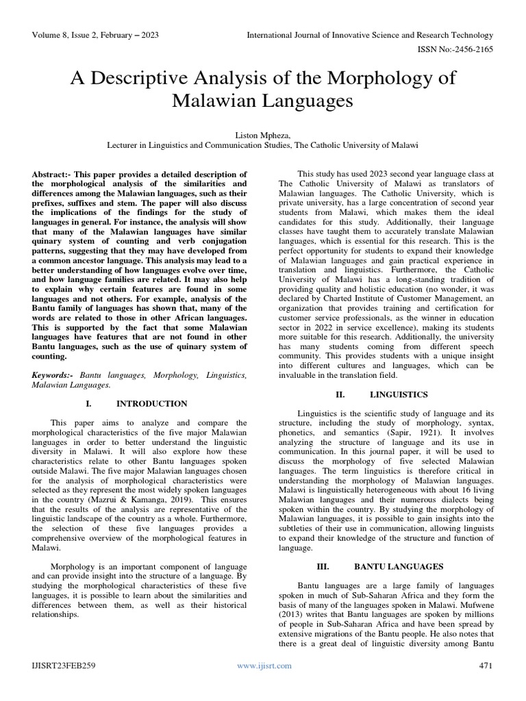 A Descriptive Analysis of The Morphology of Malawian Languages ...