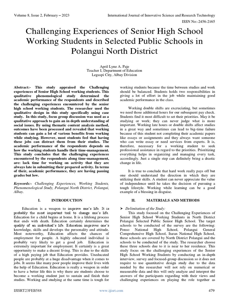 Challenging Experiences of Senior High School Working Students in ...
