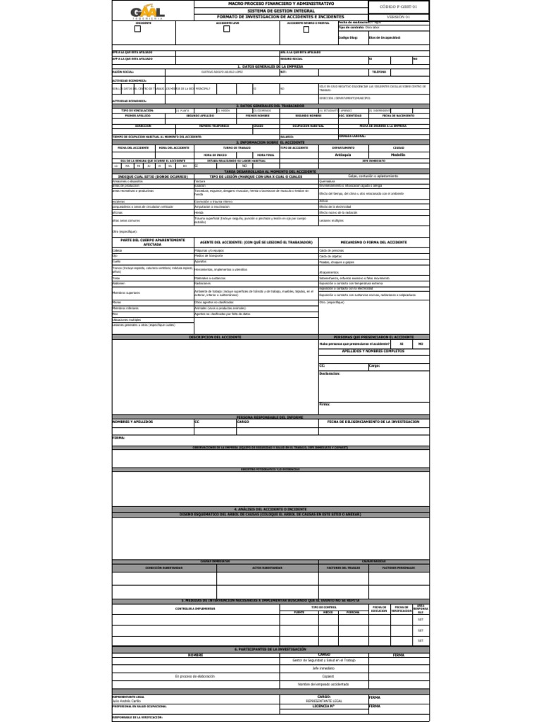 F-GSST-01 Formato Investigacion de Accidentes | PDF | Lesión | Quemar