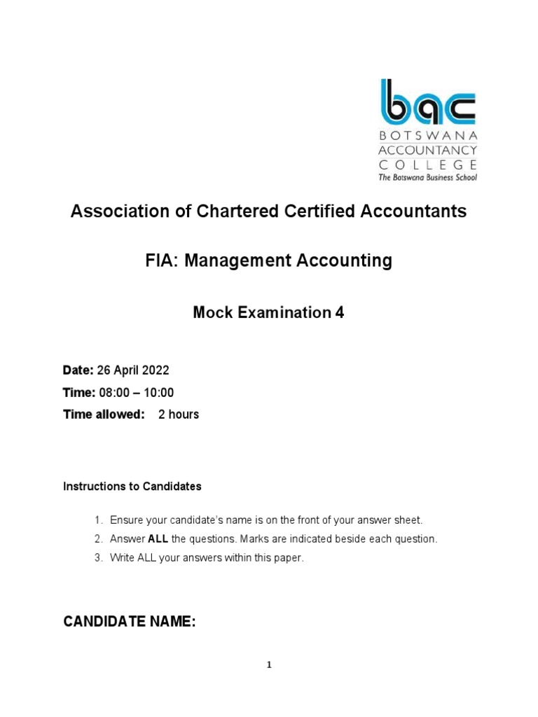 2022 FMA Mock Examination 4 | PDF