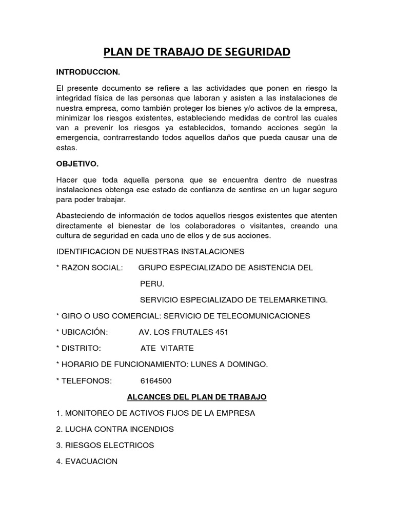 Plan de Trabajo Seguridad | PDF