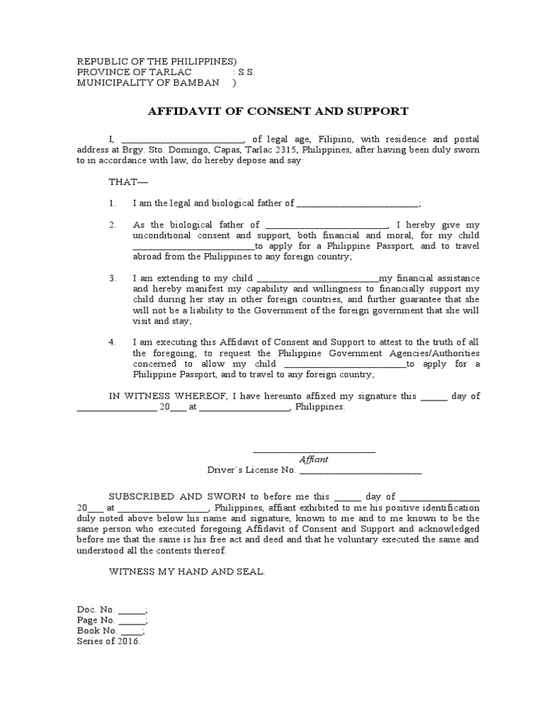 Affidavit of Consent and Support | PDF
