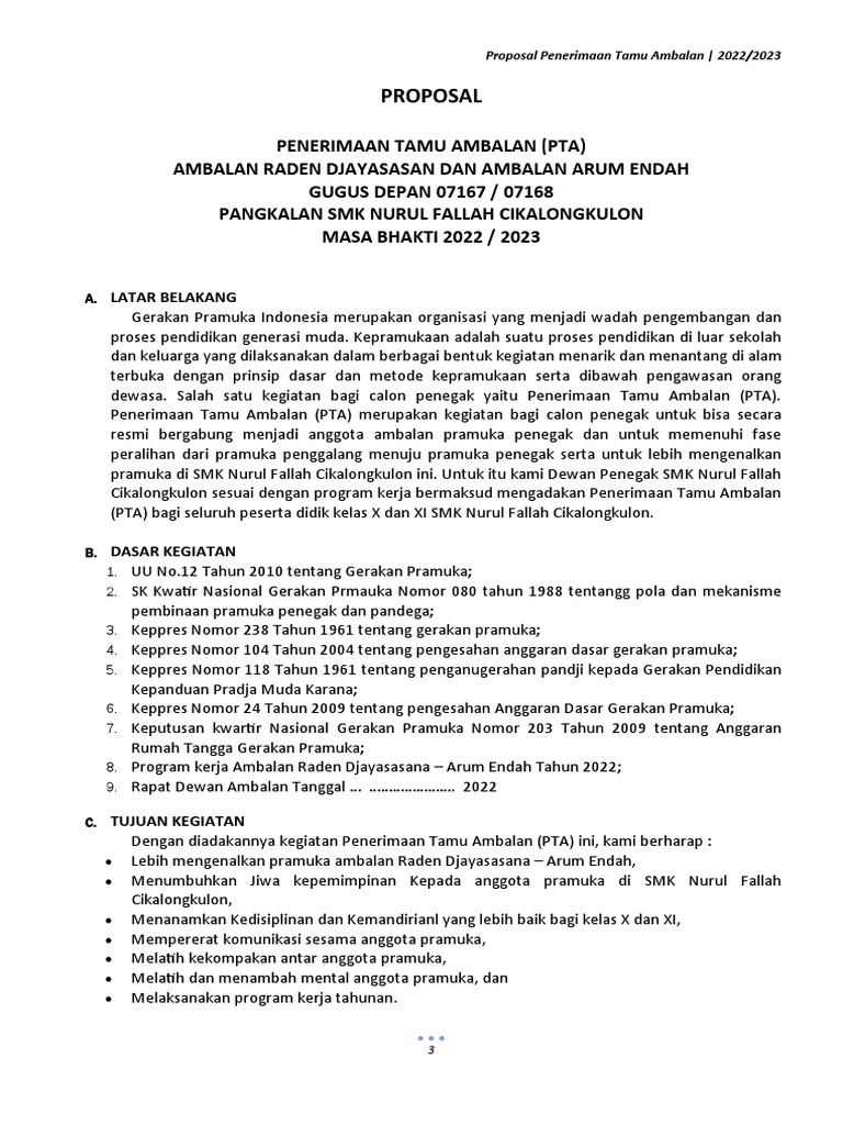 Proposal Pta 2022 - 2023 | PDF