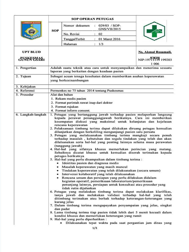 Sop Operan Petugas | PDF