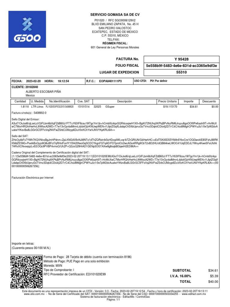 Factura Electrónica GOMASA 2023 | PDF | Industrias de servicio | Bancario