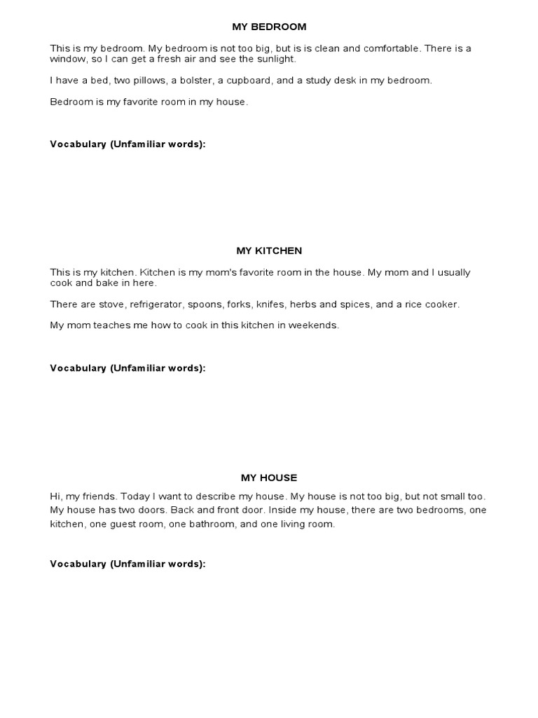 My Bedroom Descriptive Text | PDF