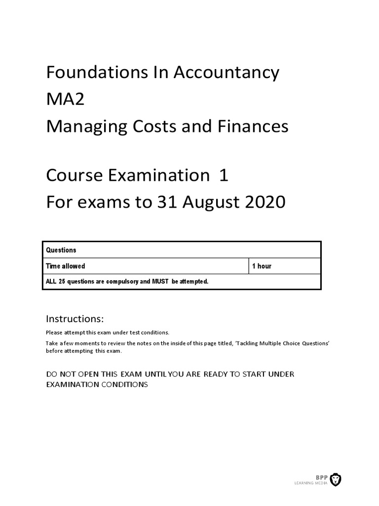 FIA MA2 Course Exam 1 Questions | PDF | Multiple Choice | Inventory
