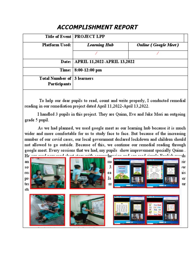 ACCOMPLISHMENT REPORT 2nd Sample Remedial Teacher | PDF