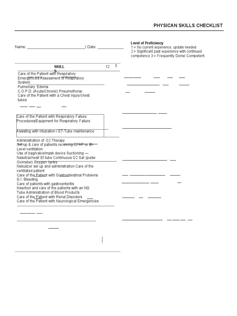 Doctors Skills Checklist Template | PDF | Self-Improvement | Science ...