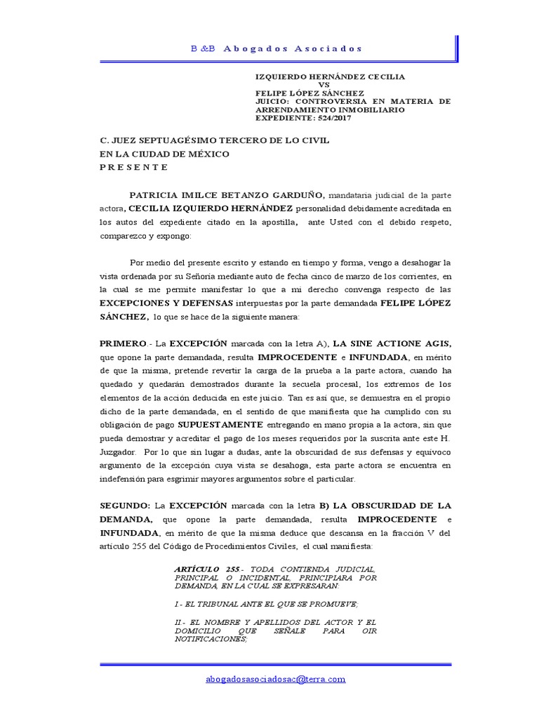 Excepciones y Defensas Cecilia | PDF | Demanda judicial | Justicia