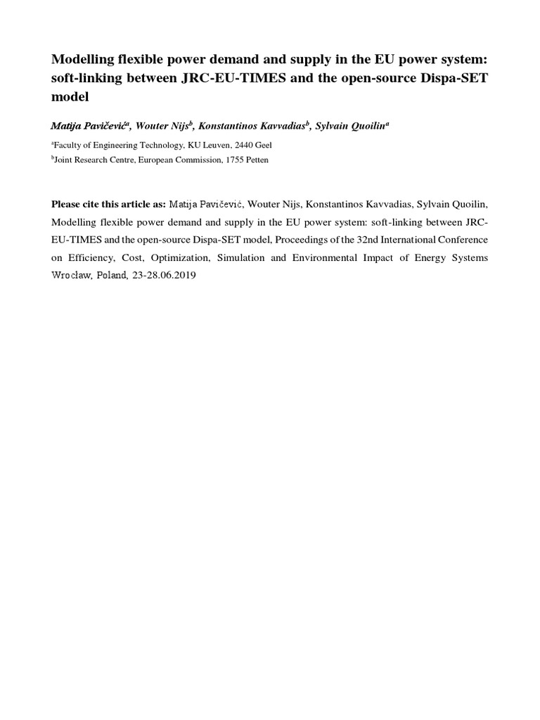 Modelling Flexible Power Demand and Supply in The EU Power System: Soft-Linking Between JRC-EU ...