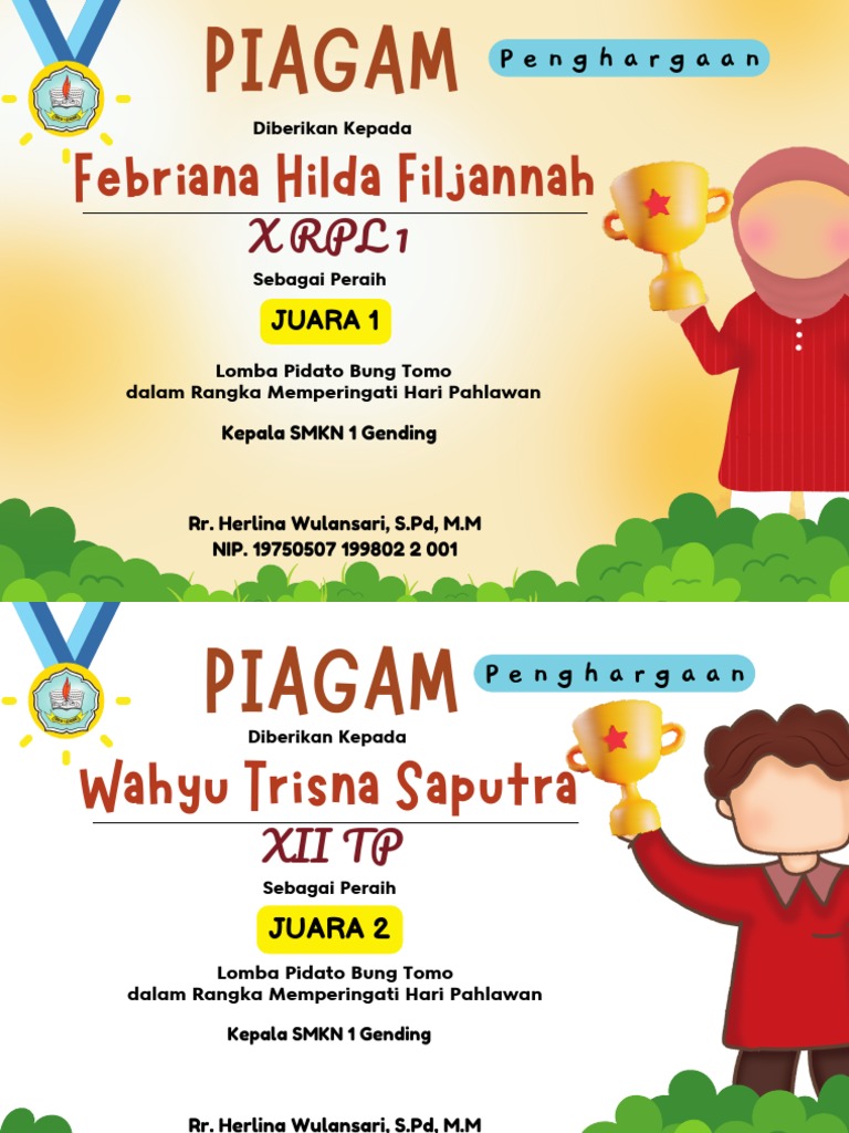Piagam Penghargaan Lomba Pidato | PDF