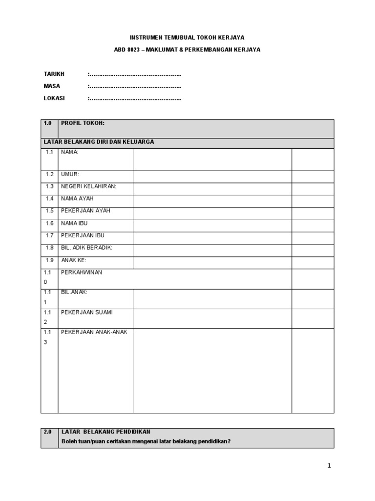 Borang Interview Tokoh | PDF