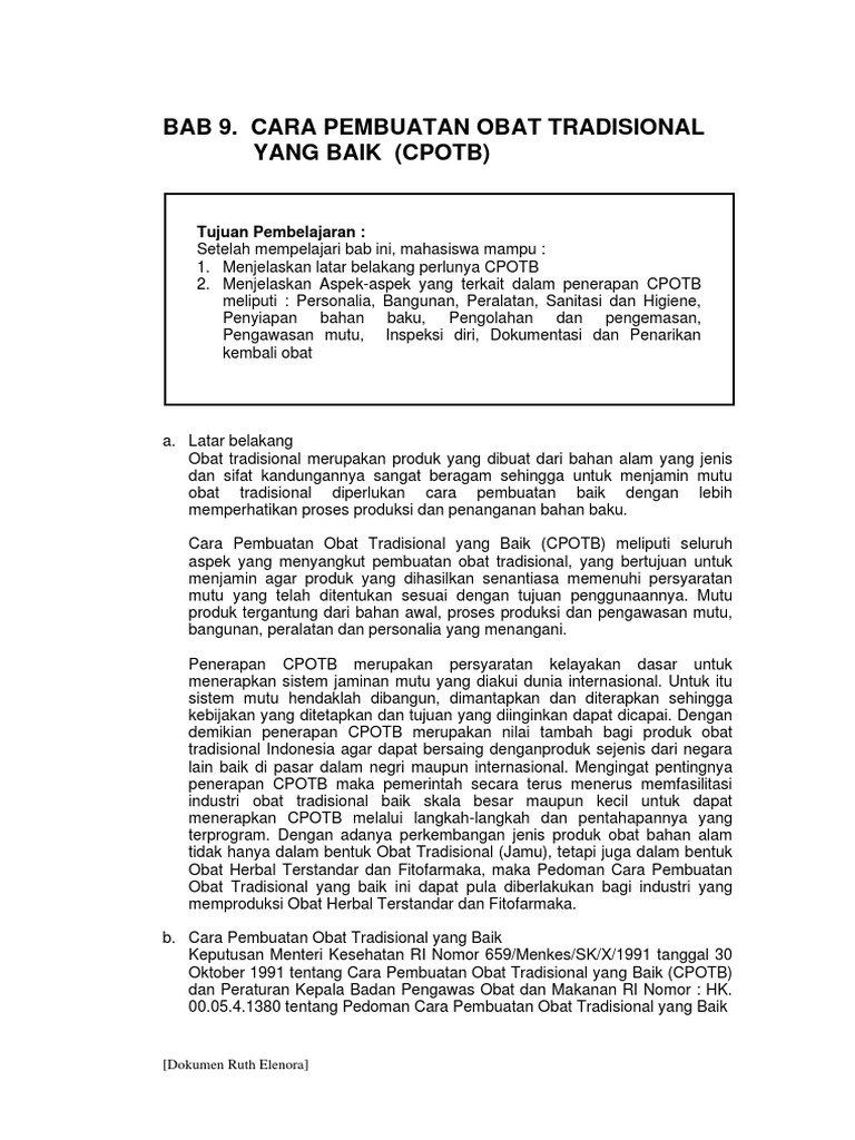 BAB 8 Cara Pembuatan Obat Tradisional yang Baik | PDF