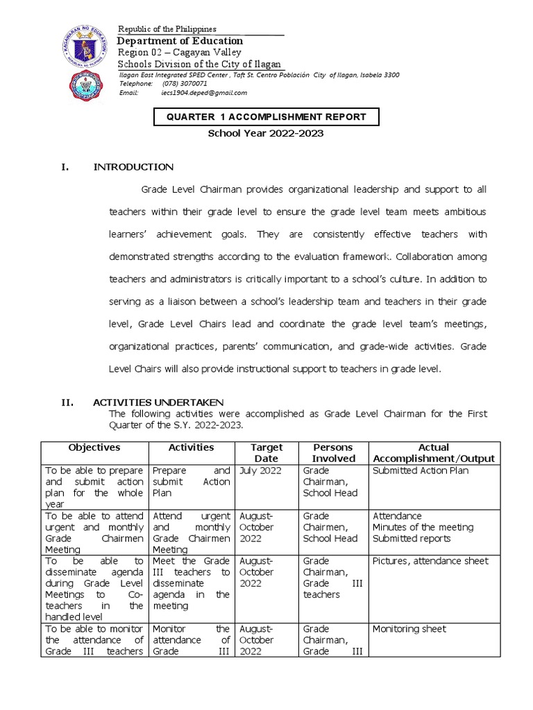 Accomplishment Q1 Chairman | PDF | Cognition
