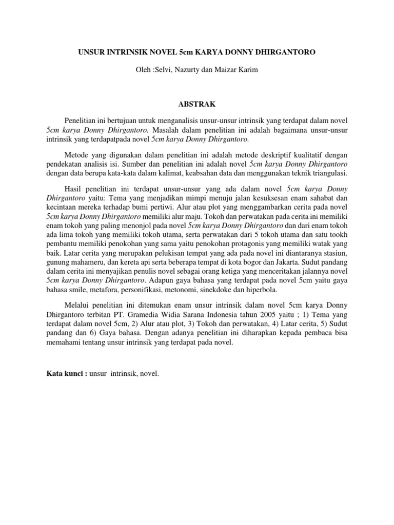 Analisis Unsur Intrinsik Novel 5cm | PDF | Filsafat | Fiksi Umum