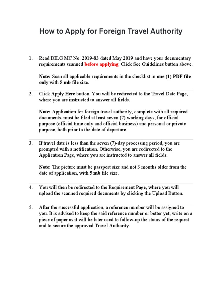 DILG - How To Apply For Foreign Travel Authority | PDF