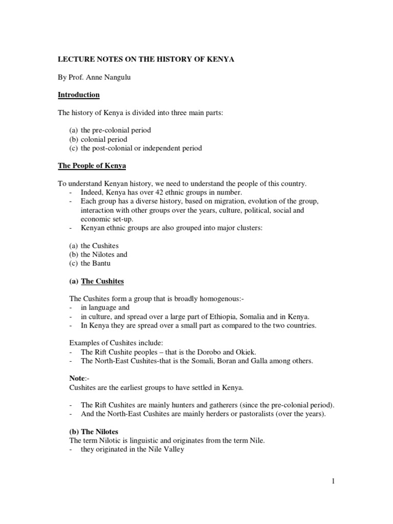 Lecture Notes on Kenya's History | PDF | Kenya | Politics (General)