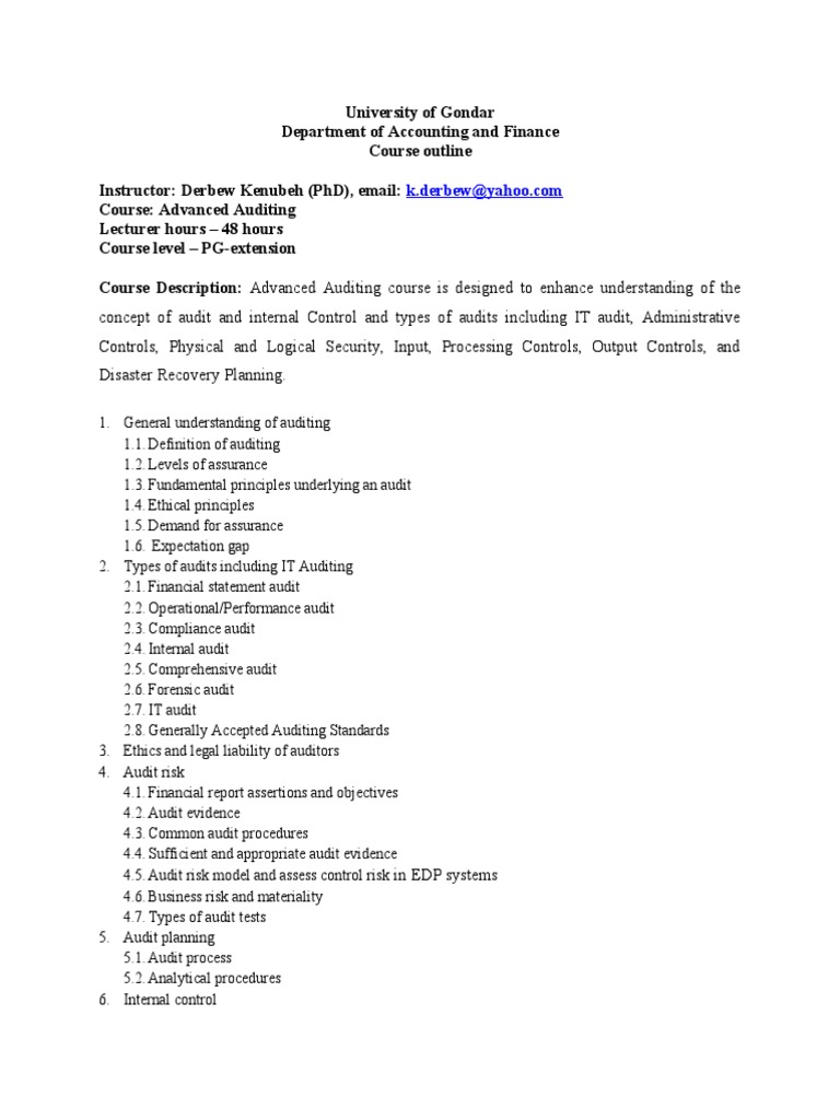 Advanced Auditing PG Course Outline | PDF