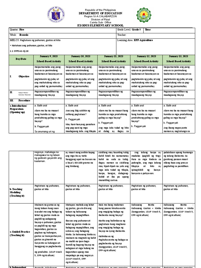 WLP-EPP-Agri-5-Q2-WK8-Jan 16-20, 2023 | PDF