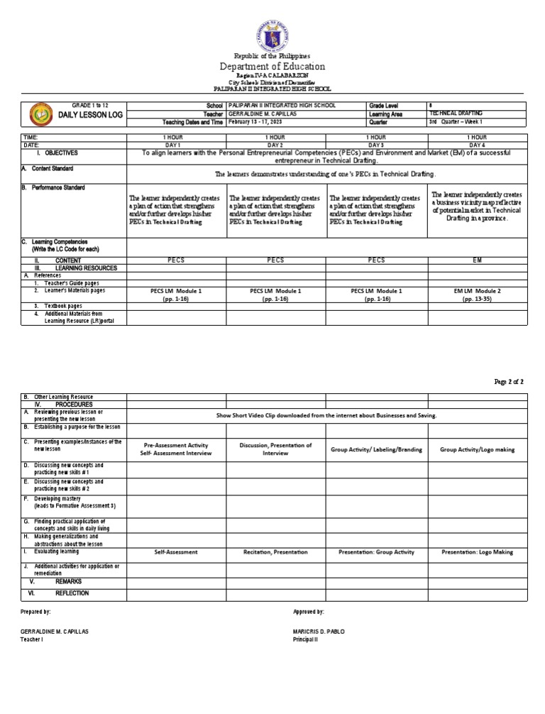 DLL-TLE-TD8-Week 1 | PDF | Learning | Teachers