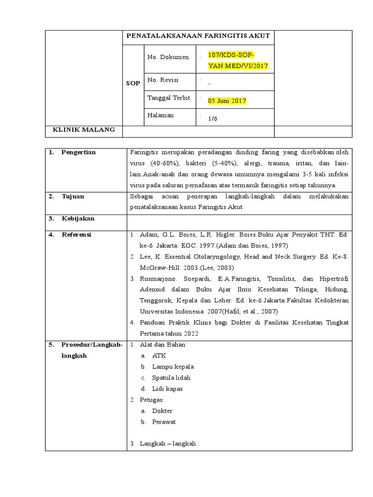 SOP Faringitis Akut | PDF