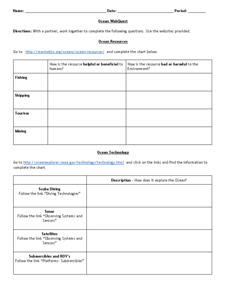 Ocean Webquest | PDF | Oceans | Hydrothermal Vent